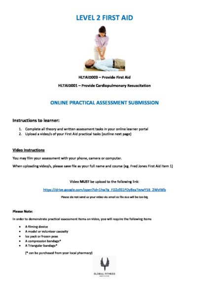 First Aid Level 2 Online Assessment Instructions – Global Fitness Institute
