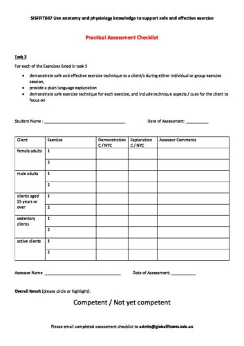 SISFFIT047 Assessment Checklist – Global Fitness Institute