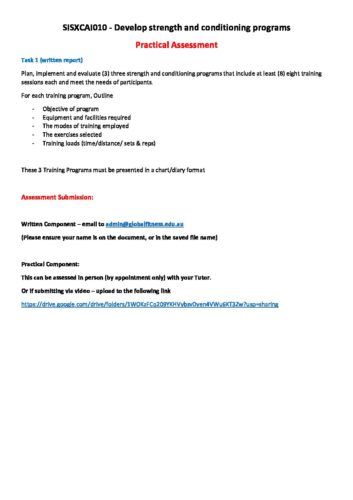 SISXCAI010 - Develop strength and conditioning programs_Prac Assessment ...