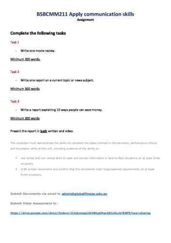 BSBCMM211 Apply communication skills – Global Fitness Institute